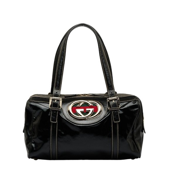 Gucci | Bags | Gucci Sherry Interlocking G Handbag 7009 Black Pvc ...